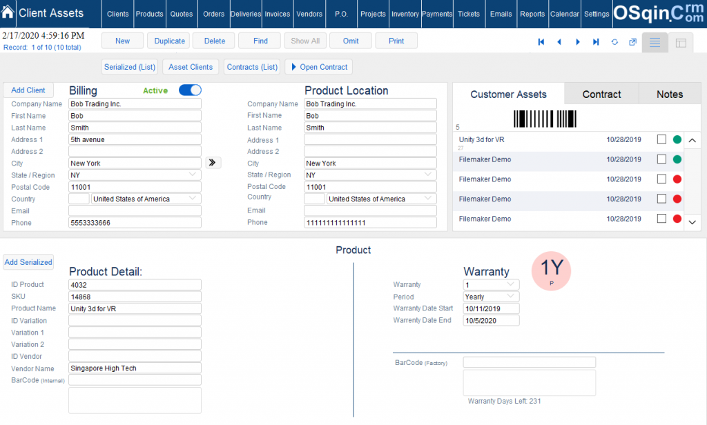 Track better Asset Management Software with OSqin Crm N1